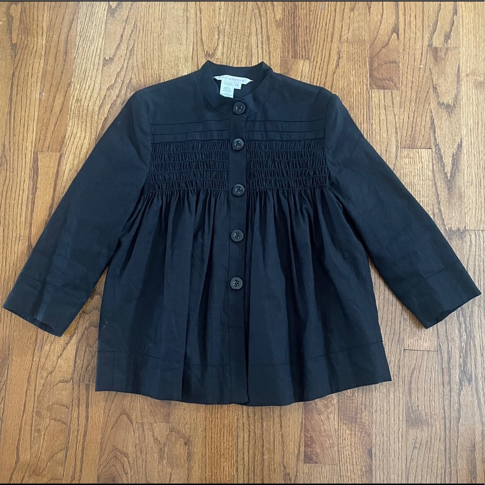 Max Studio Black Ruched Smocked 3/4 Sleeve Button Fro… - Gem